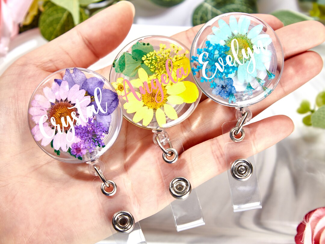 Real Flower Badge Reel Custom Reels Badge Reel Resin Reel Gift for ...
