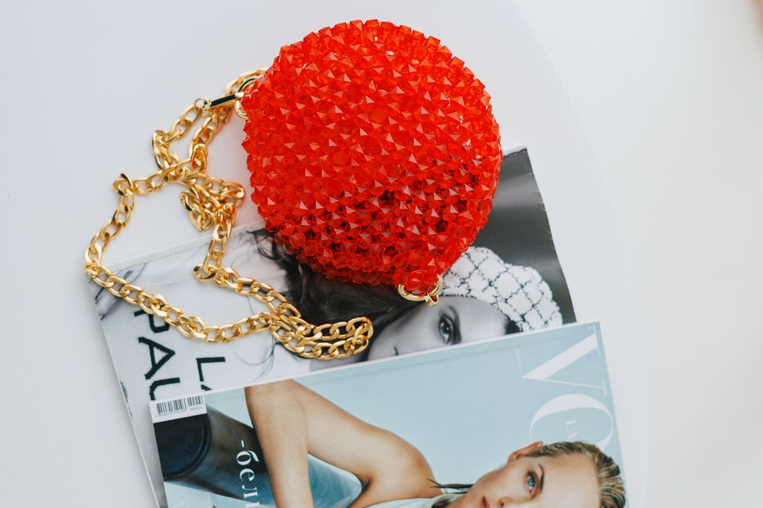 The "ruby" Red Beaded Orb Bag, Red Beaded Orb Bag, Handmade Sphere ...