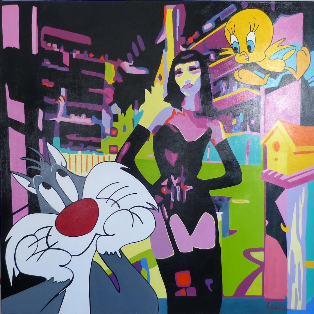 Tweety en Big Twink acryl op canvas, wereldwijde verzending, origineel ...