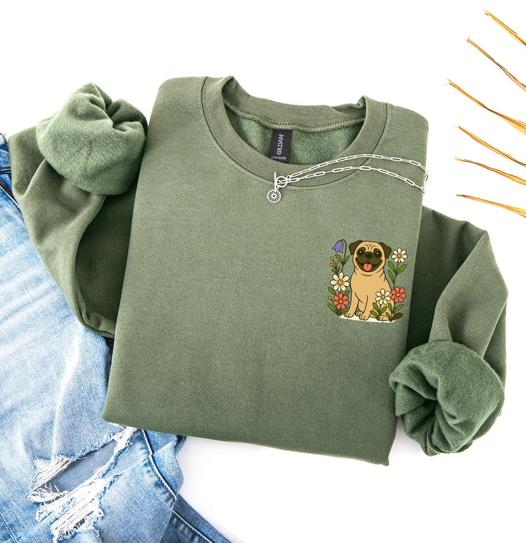 Floral Pug Dog Sweatshirt | Pug Mom Gift | Dog Lover Sweatshirt ...