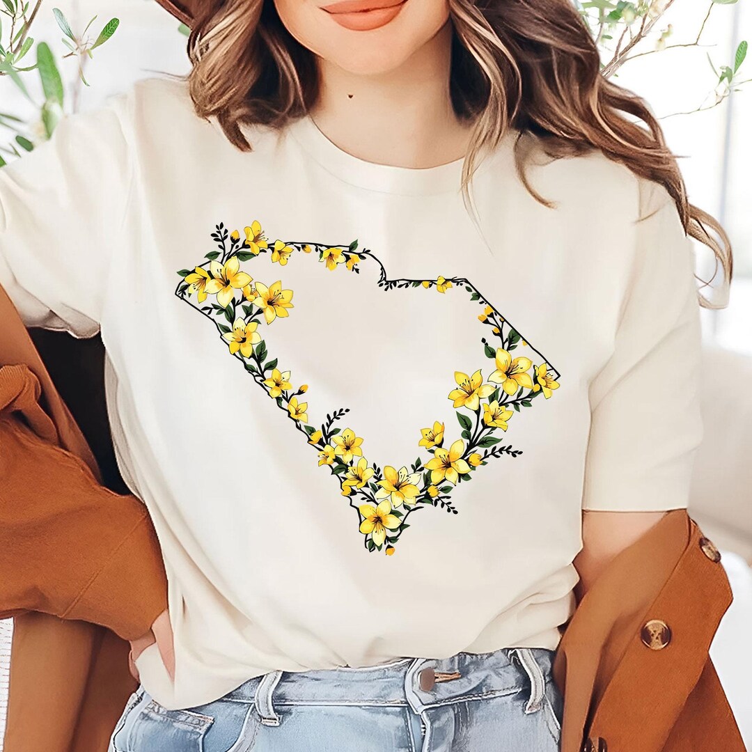 Floral South Carolina Map T-shirt: SC State Pride Tee - Etsy