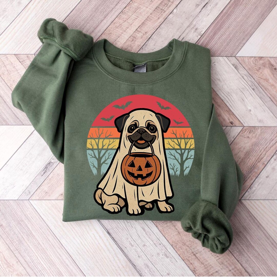 Retro Pug Halloween Sweatshirt | Cute Pug Sweatshirt | Pug Dog Lover ...