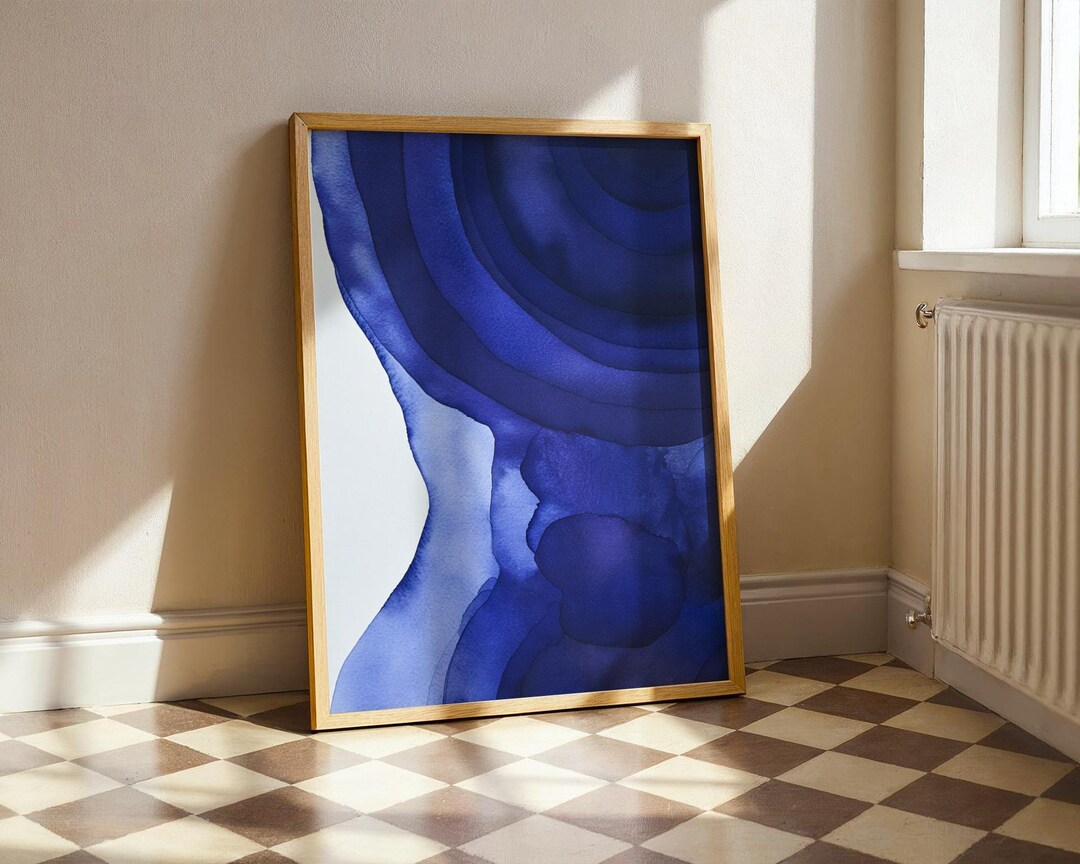 Deep Blue Layers Watercolor Poster A1 A2 A3 Abstract Indigo Art Print ...