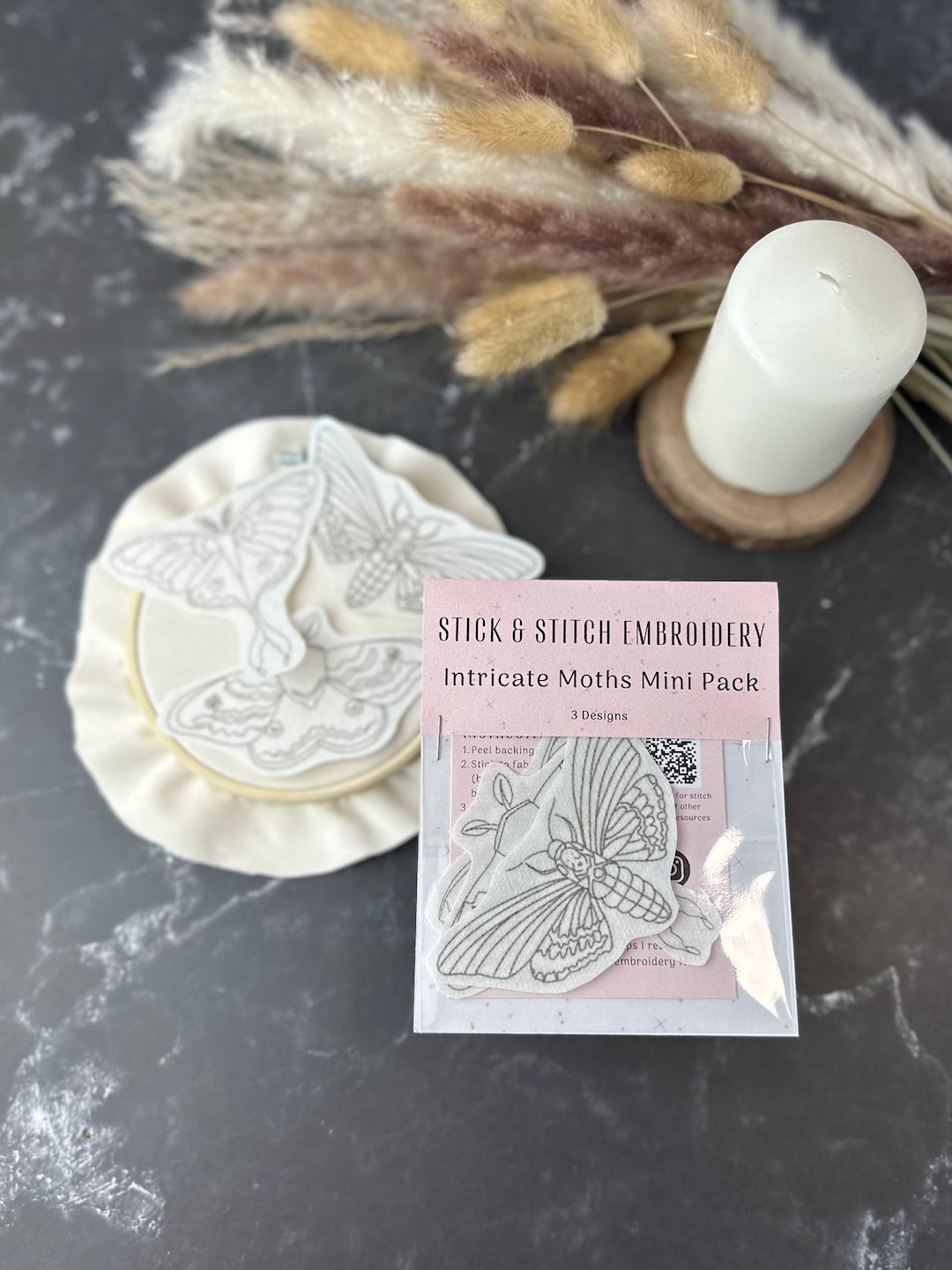 Intricate Moths Stick and Stitch - Pack of 3 - DIY Moth Embroidery ...