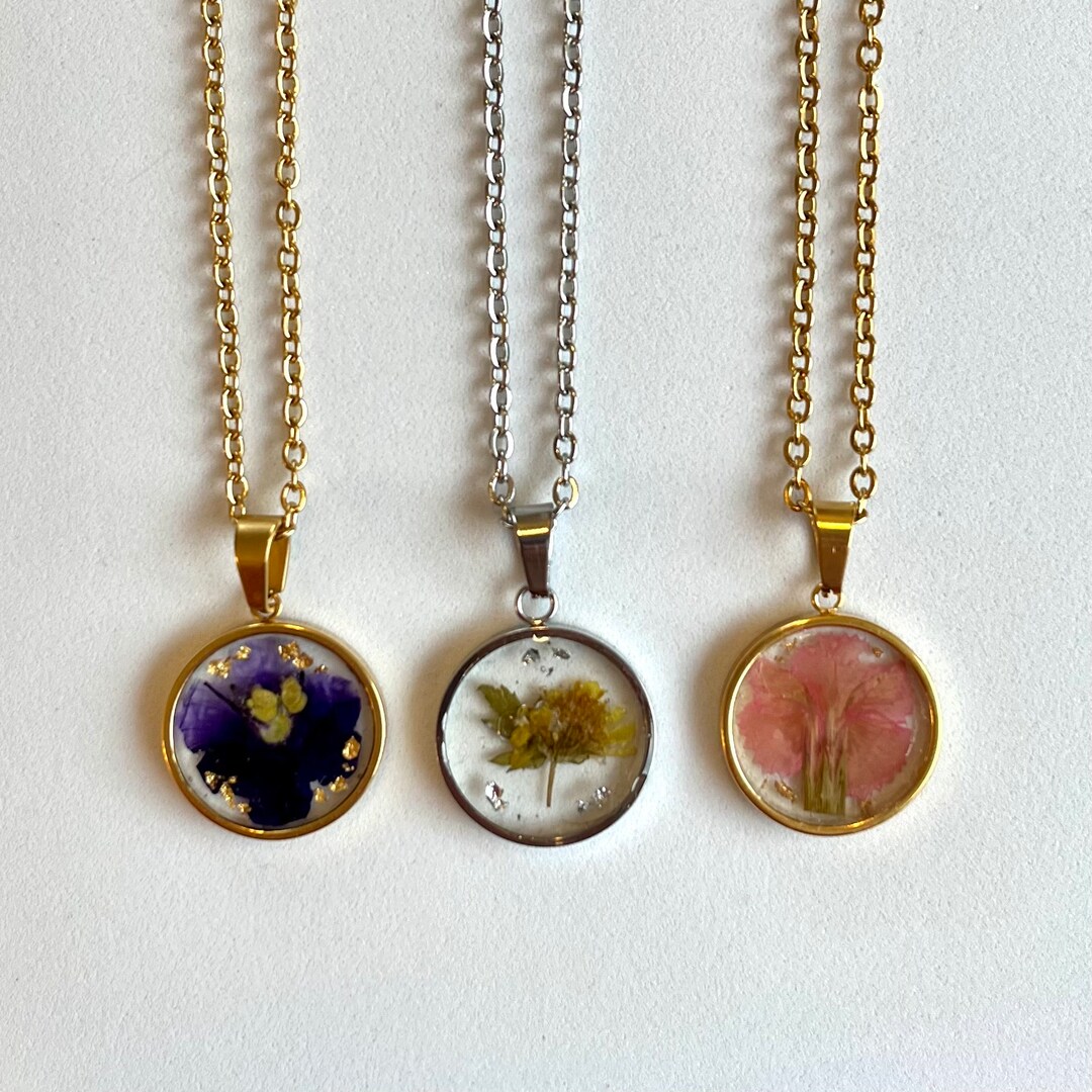 Birth Flower Necklaces Made With Real Dried Flowers, Silver or Gold ...