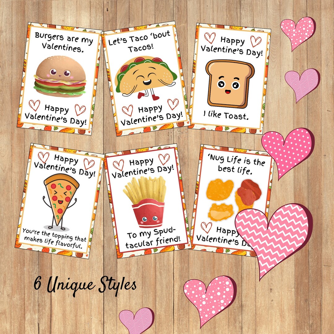 Playful Food-themed Printable Valentines - 2.75 X 3.75 - Great for ...
