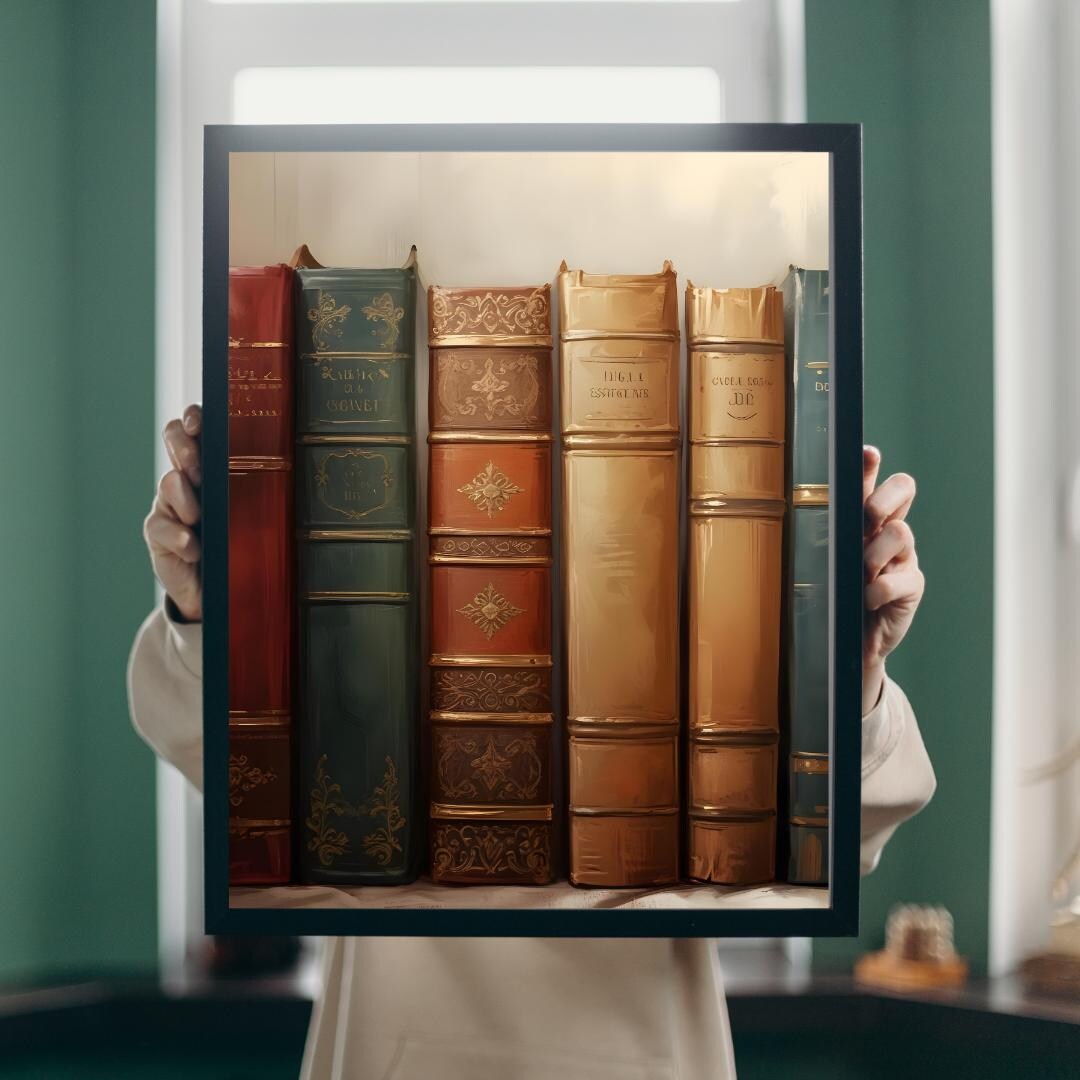 Surreal Bookshelf Canvas Poster, Artistic Book Spine Design, Frameless ...