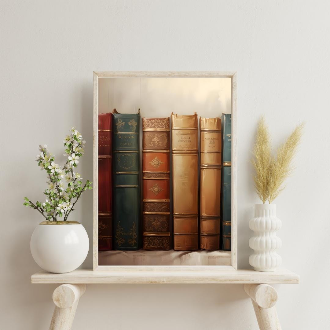 Surreal Bookshelf Canvas Poster, Artistic Book Spine Design, Frameless ...