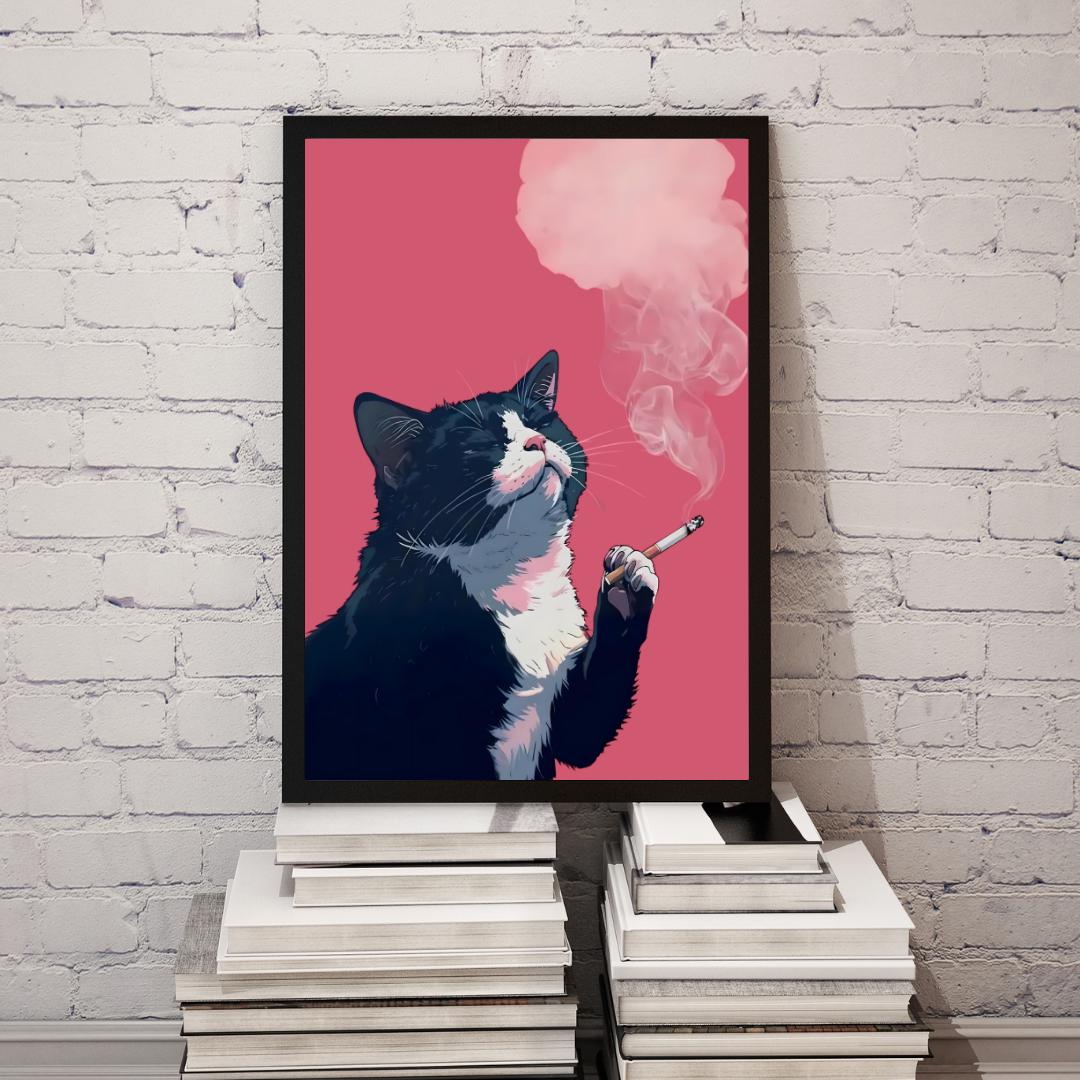 Smoking Katt Kunst Funny Cat Smoking Pipe | Wall Art & Decor