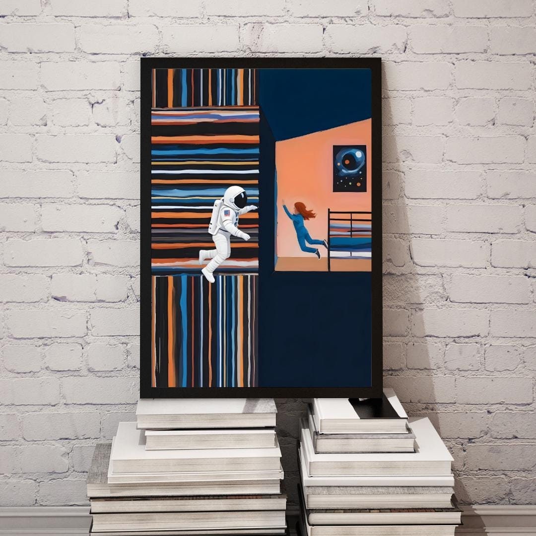 Astronaut Bookshelf Wall Art - Modern Space Themed Digital Print for ...