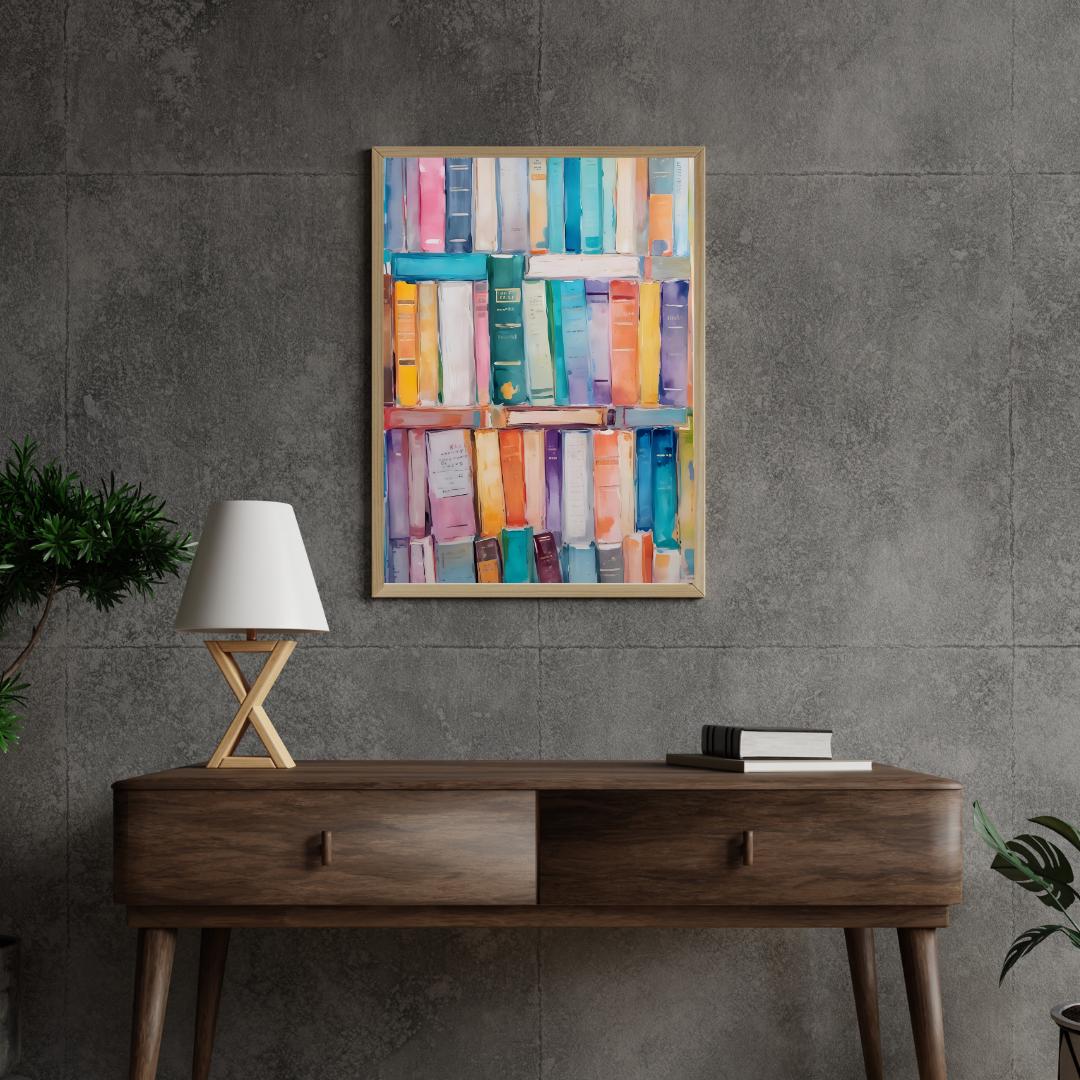 Colorful Bookshelf Abstract Print - Colorful Bookshelf Abstract Poster ...