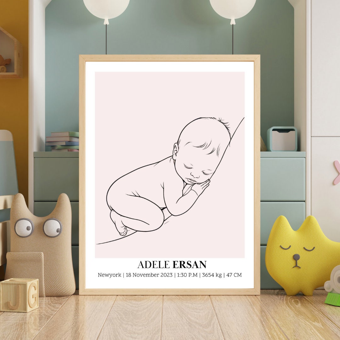 Canva Template Birth Poster Template, Newborn Illustration in Scale ...
