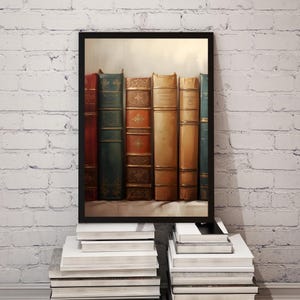 Surreal Bookshelf Canvas Poster, Artistic Book Spine Design, Frameless ...