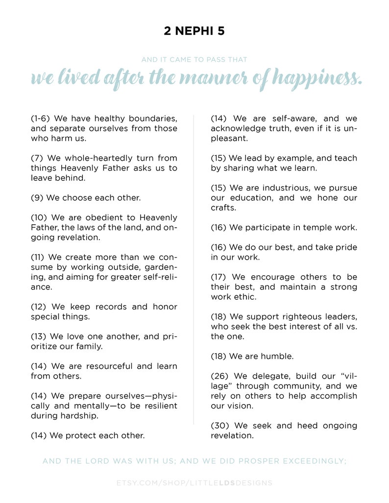 The Manner of Happiness PRINTABLE | 2 Nephi 5 | 8.5x11 - Etsy