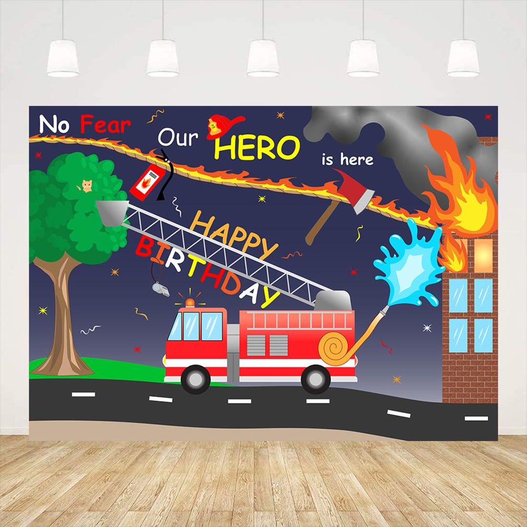 7x5ft Fireman Birthday Backdrop Hero Firefighter Happy Birthday ...