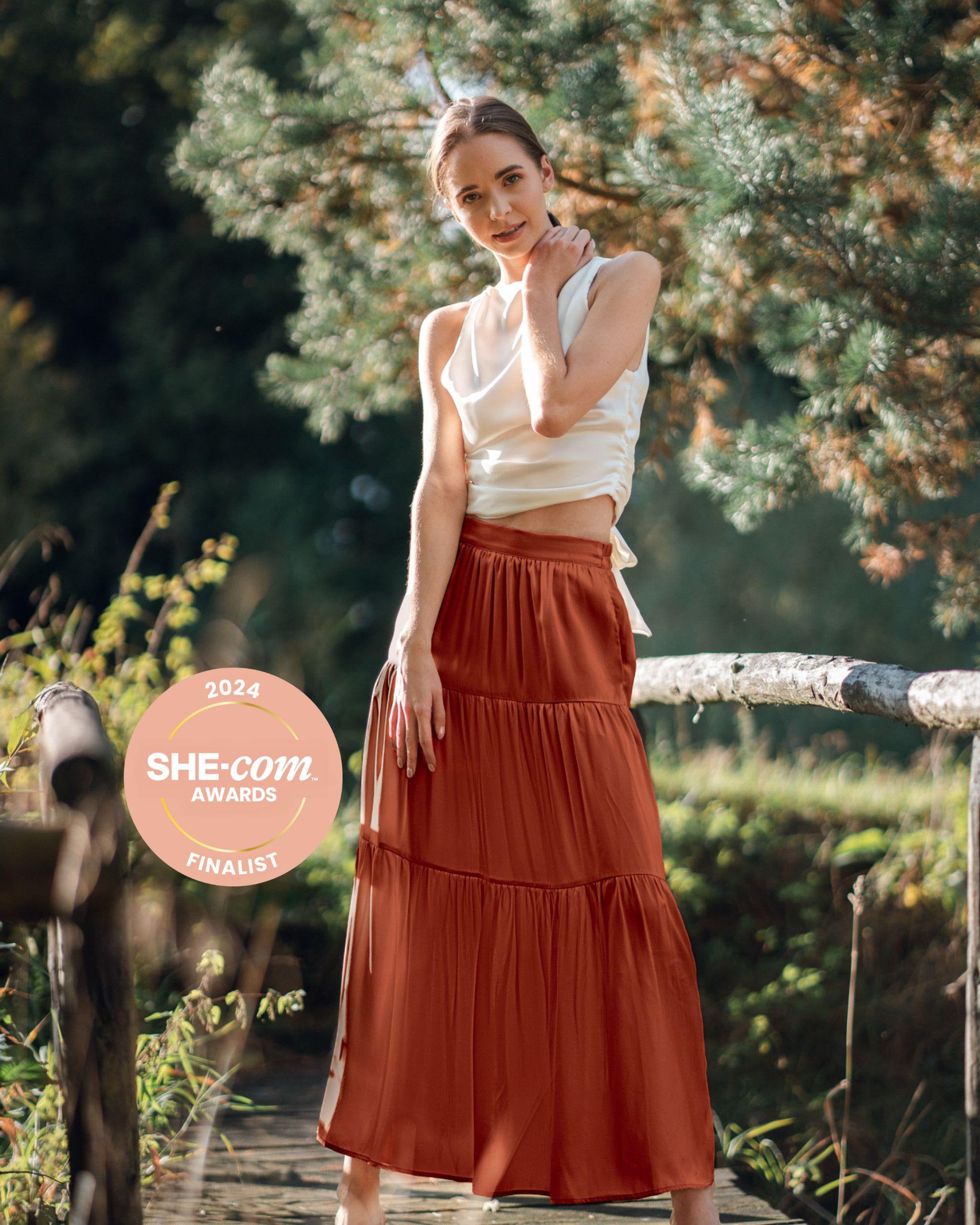 Rust Orange Silk Maxi Skirt | Long Boho Silk Skirt | Flowy Long Summer ...