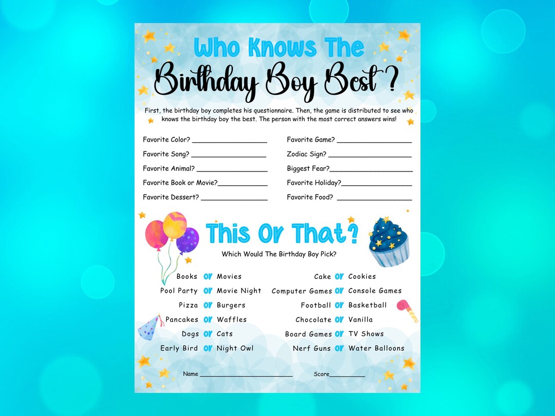 Who Knows the Birthday Boy Best How Well Do You Know the Birthday Boy ...
