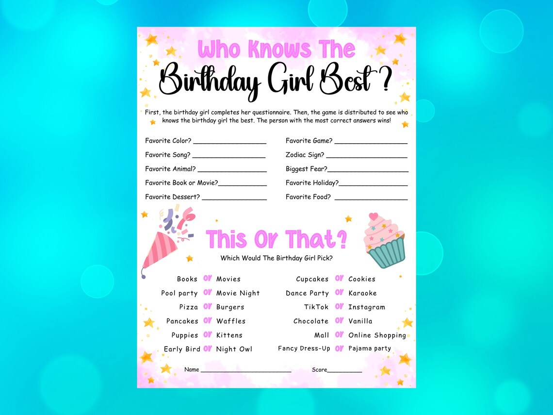 Who Knows the Birthday Girl Best How Well Do You Know the Birthday Girl ...
