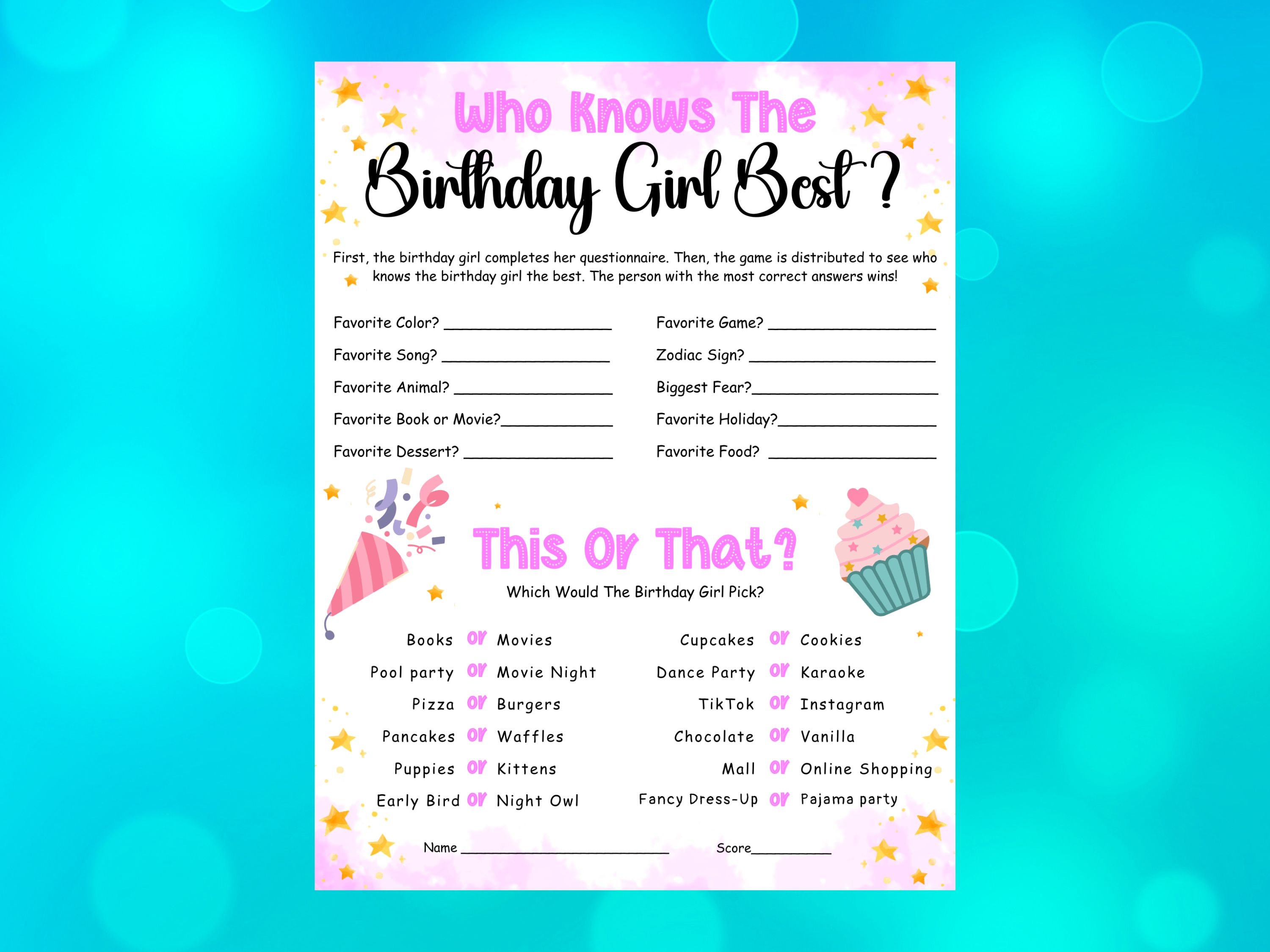 Who Knows the Birthday Girl Best How Well Do You Know the Birthday Girl ...