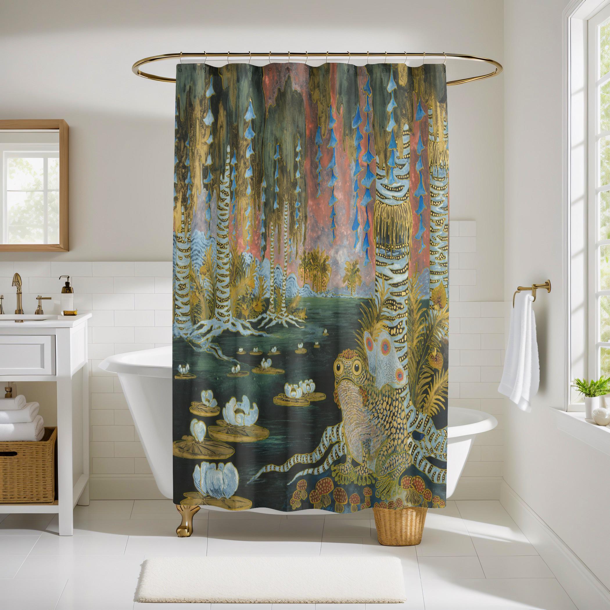 Mystic Bloom Frog Shower Curtain, Enchanted Swamp Bathroom Decor ...