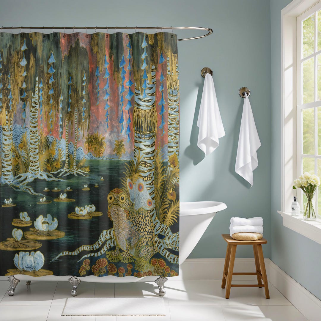 Mystic Bloom Frog Shower Curtain, Enchanted Swamp Bathroom Decor ...