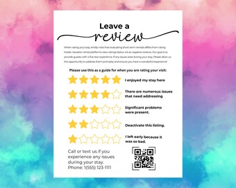 Airbnb Rating Sign, Air Bnb 5 Star Review, Airbnb Review Sign Printable ...