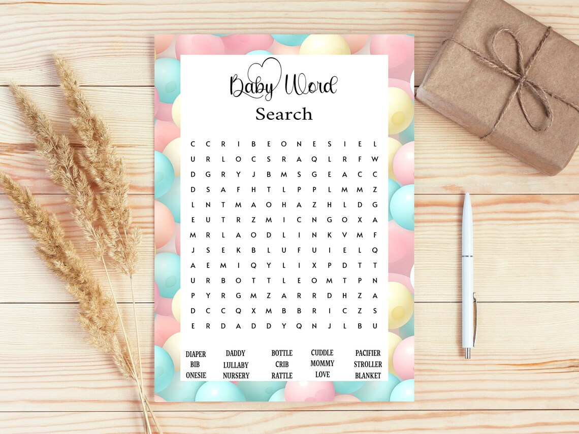 Baby Shower Word Search Printable Baby Shower Game Baby Word Search ...