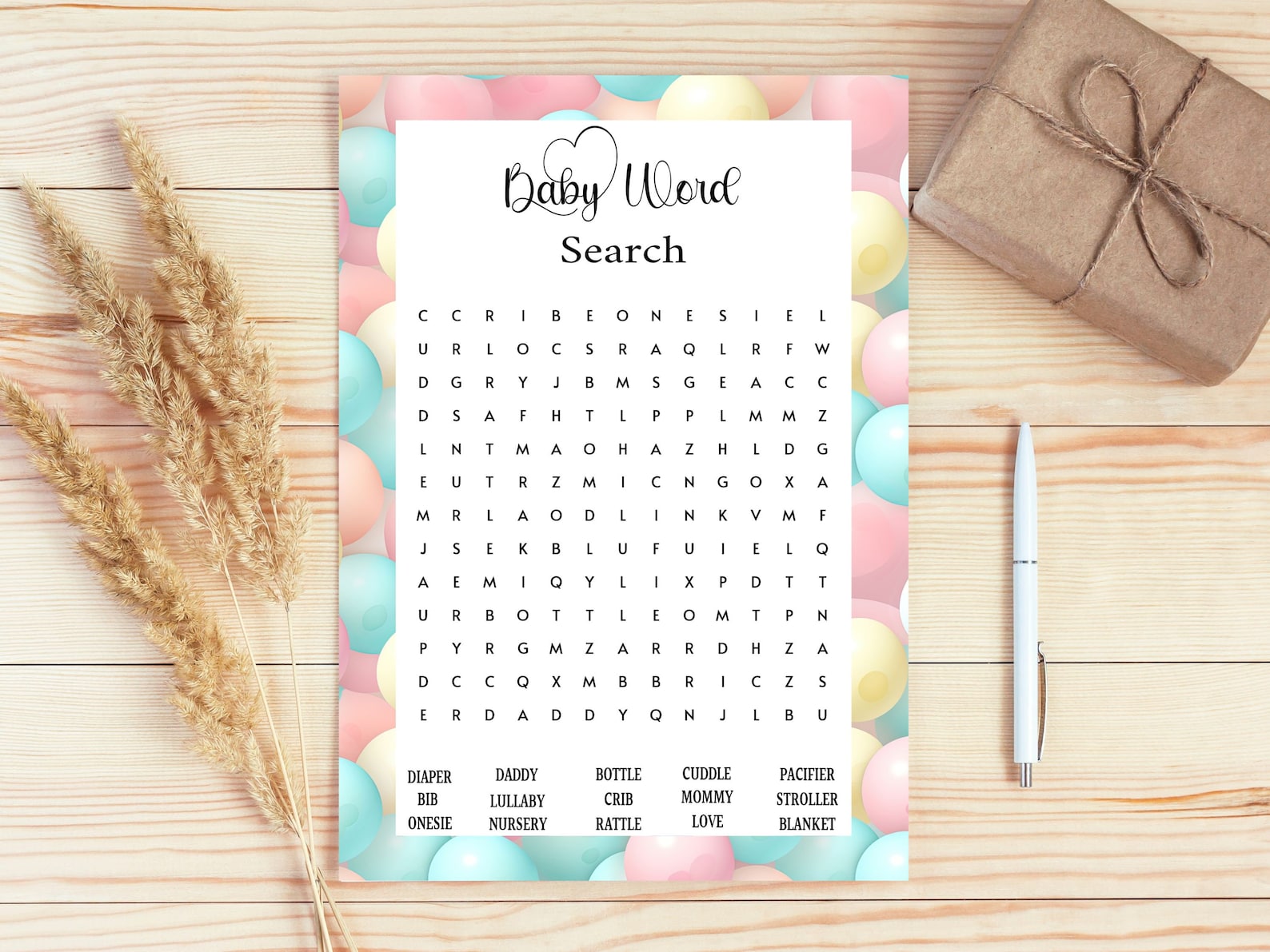 Baby Shower Word Search Printable Baby Shower Game Baby Word Search ...