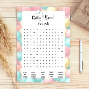 Baby Shower Word Search Printable Baby Shower Game Baby Word Search ...