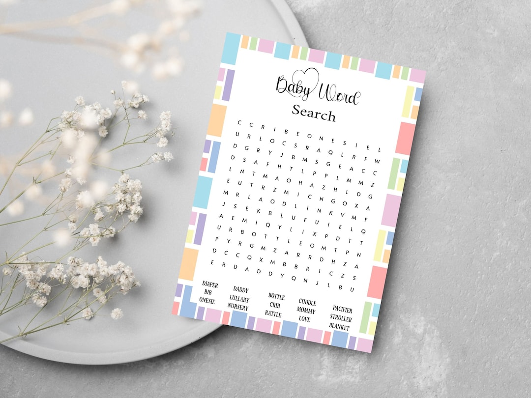 Baby Shower Word Search Printable Baby Shower Game Baby Word Search ...