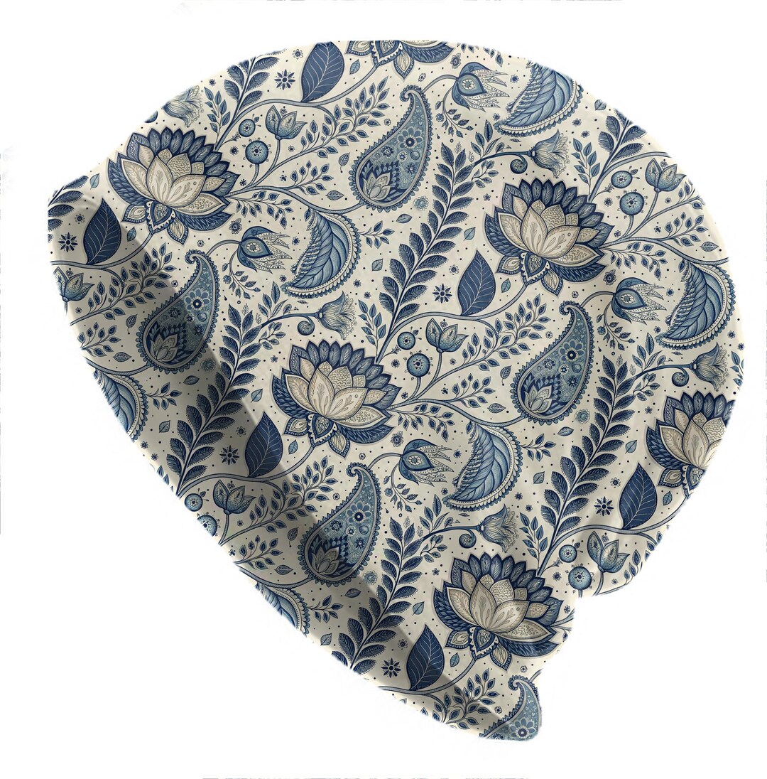 Blue White Floral Slouchy Beanie, Vintage Botanical Paisley Hat, Cream ...