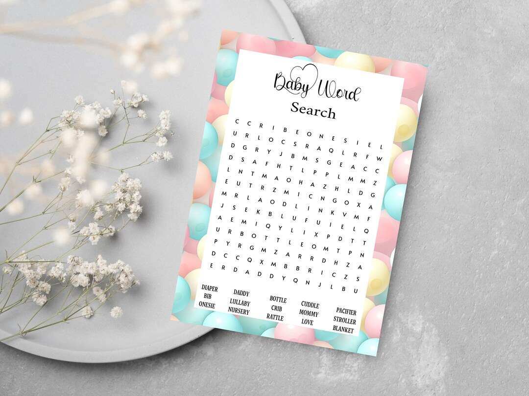 Baby Shower Word Search Printable Baby Shower Game Baby Word Search ...