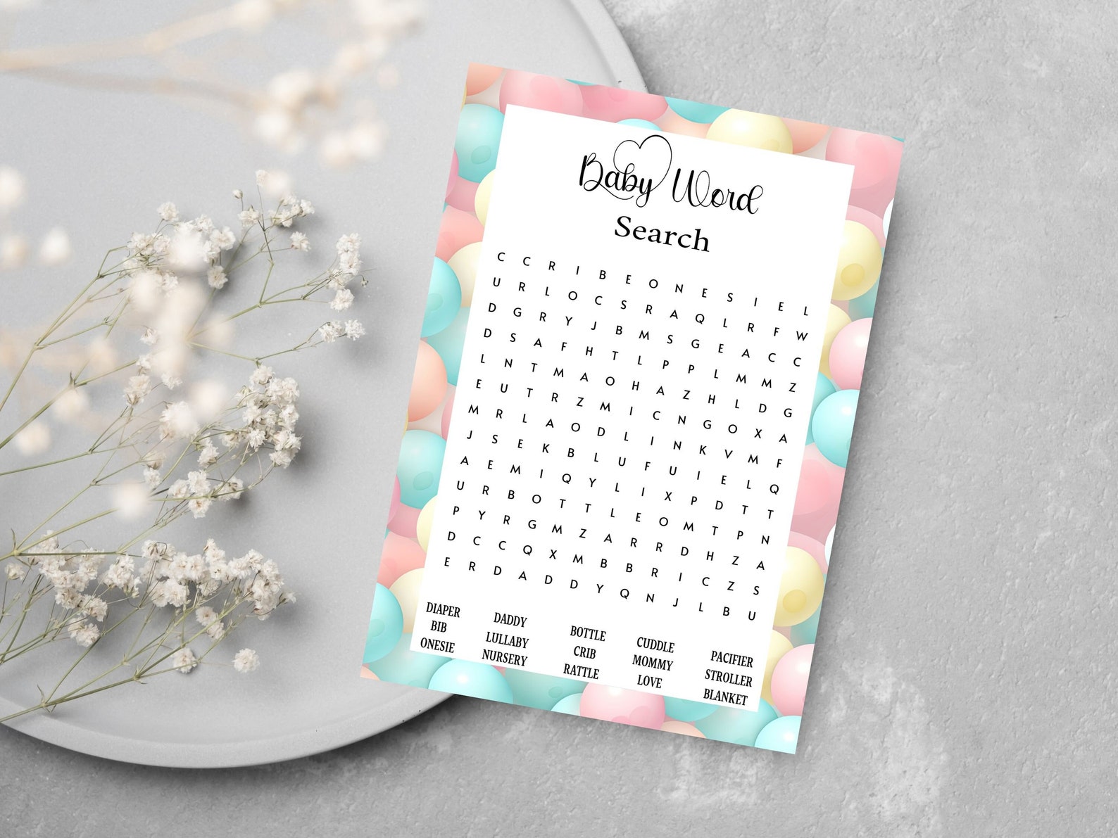 Baby Shower Word Search Printable Baby Shower Game Baby Word Search ...