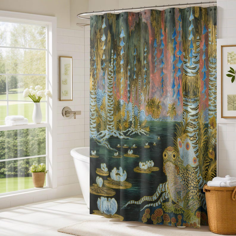 Mystic Bloom Frog Shower Curtain, Enchanted Swamp Bathroom Decor ...
