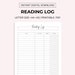 Reading Log Printable, Book Log, Reading Tracker, Books to Read, Books ...