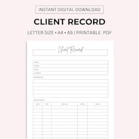 Client Record Printable: Appointment Tracker (letter/a4/a5 PDF) - Etsy
