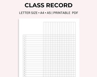 Printable Fillable Class Record, Class Gradebook, Teacher Gradebook ...