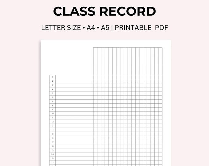 Printable Class Record, Grade Sheet, Class Gradebook, Teacher Gradebook ...