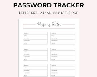 Password Tracker Printable & Fillable, Password Keeper, Password Book ...
