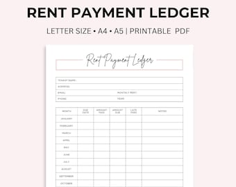 Printable Rent Payment Ledger, Monthly Rent Tracker, Rental Agreement ...