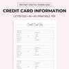 Credit Card Information Tracker Printable & Fillable, Credit Card ...
