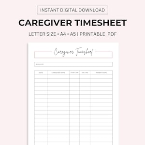 Caregiver Timesheet Printable: Home Health Care Time Sheet (PDF) - Etsy