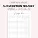 Subscription Tracker Printable: Monthly Checklist (letter/a4/a5 PDF) - Etsy