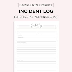 Incident Log Printable, Simple Reporting Sheet, Incident Reporting - Etsy