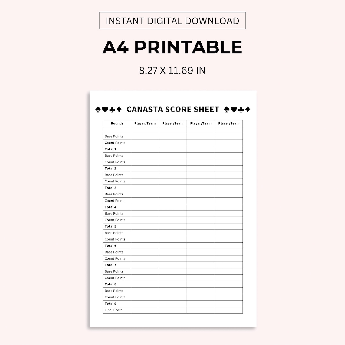 Canasta Score Sheet: Printable Scorecard (letter/a4/a5 PDF) - Etsy