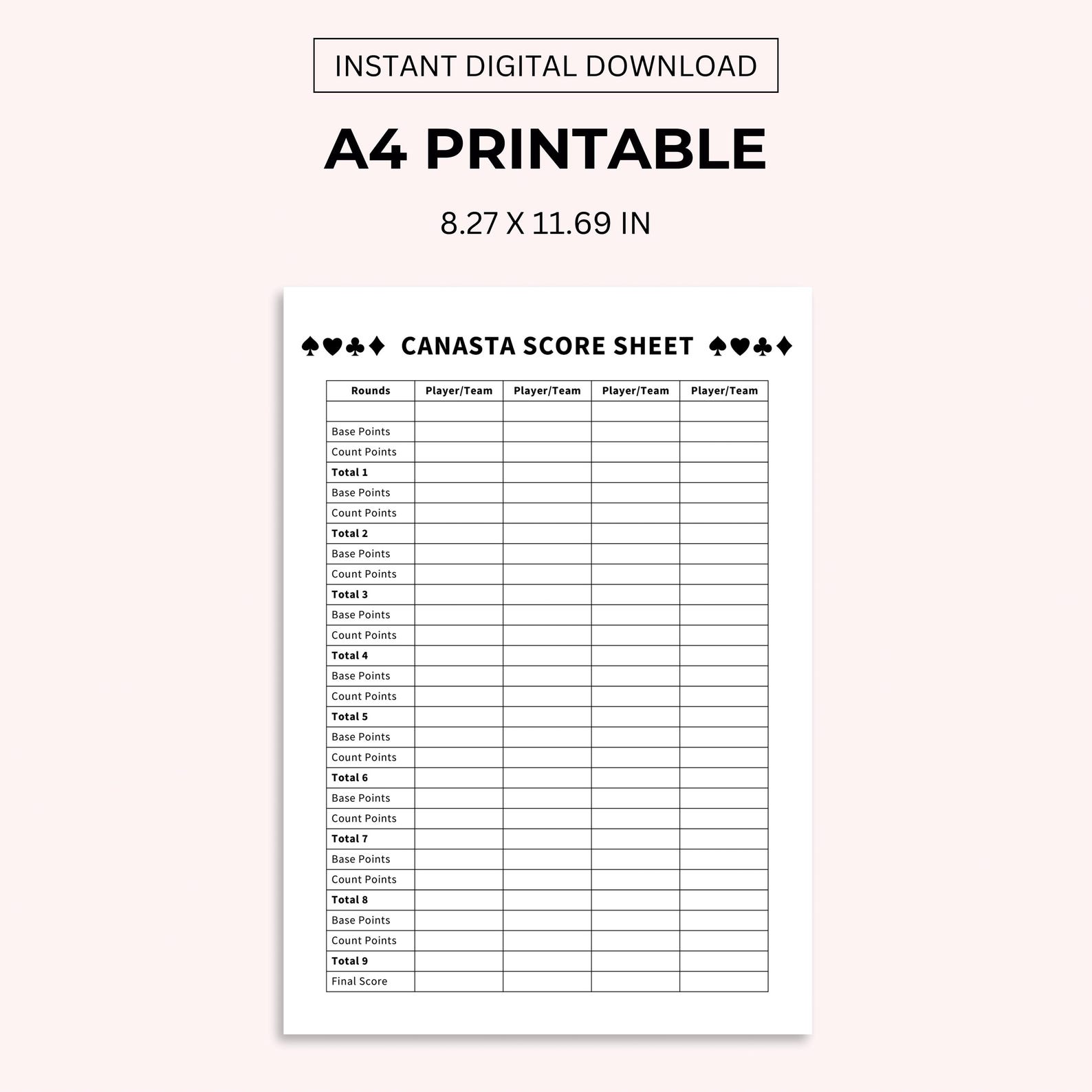 Canasta Score Sheet: Printable Scorecard (letter/a4/a5 PDF) - Etsy