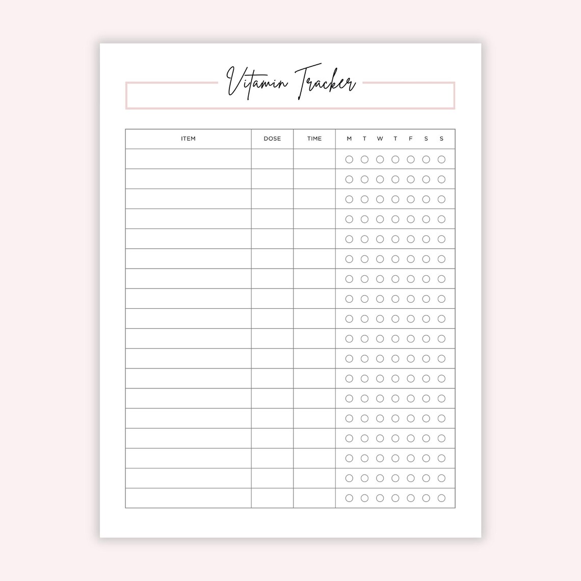 Weekly Vitamin Tracker Printable, Supplement Checklist, Daily Vitamin ...