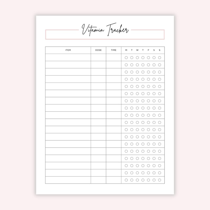 Weekly Vitamin Tracker Printable, Supplement Checklist, Daily Vitamin ...