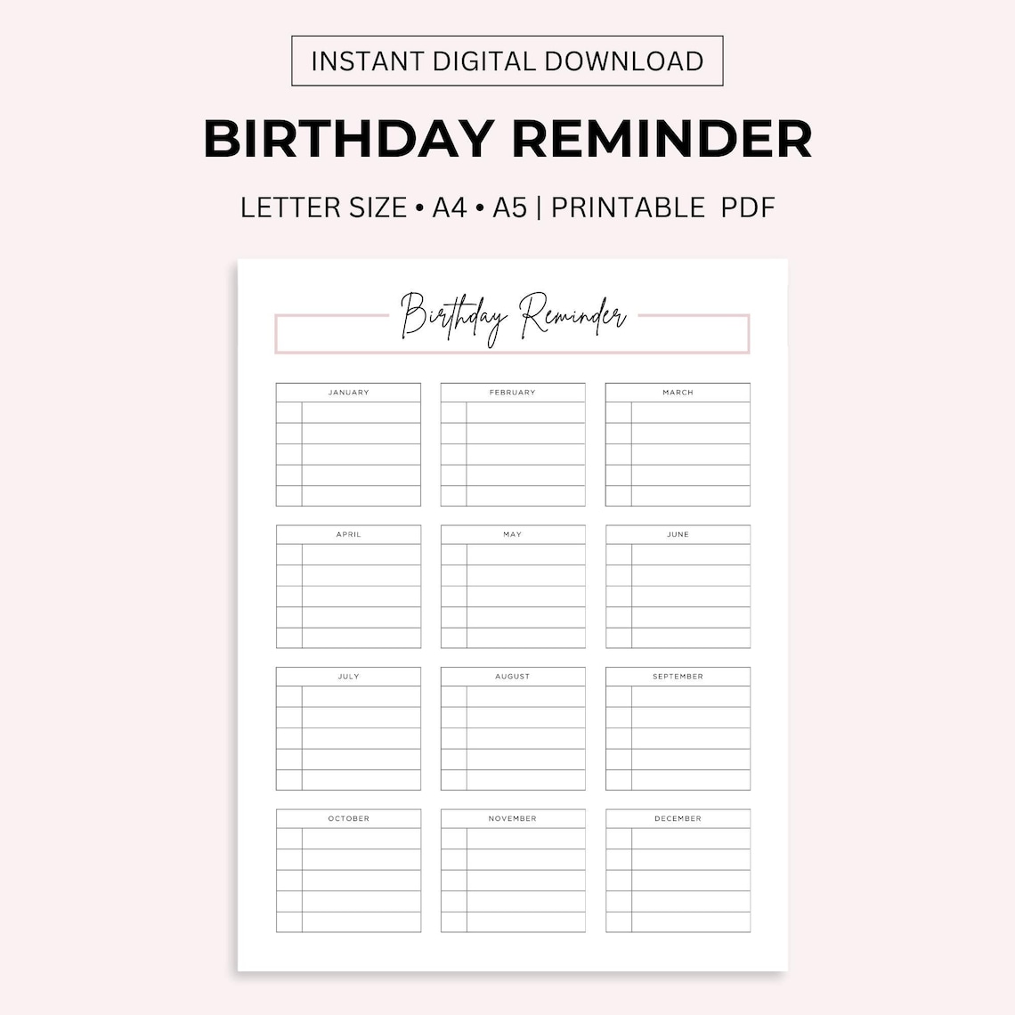 Birthday Reminder Printable: A4 A5 Letter Size (PDF) - Etsy
