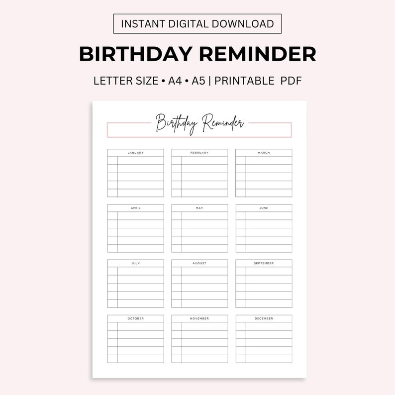 Birthday Reminder Printable: A4 A5 Letter Size (PDF) - Etsy